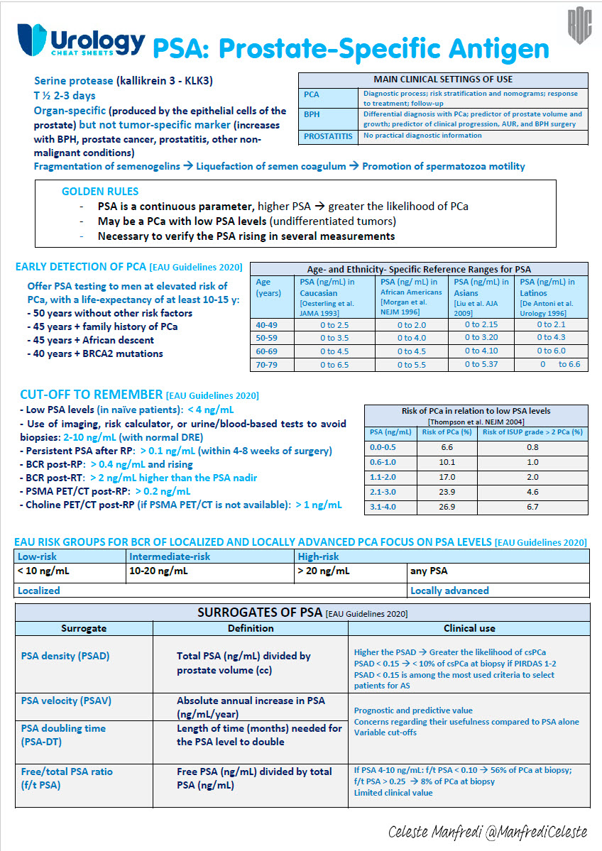 PSA Prostate Specific Antigen Urology Cheatsheets