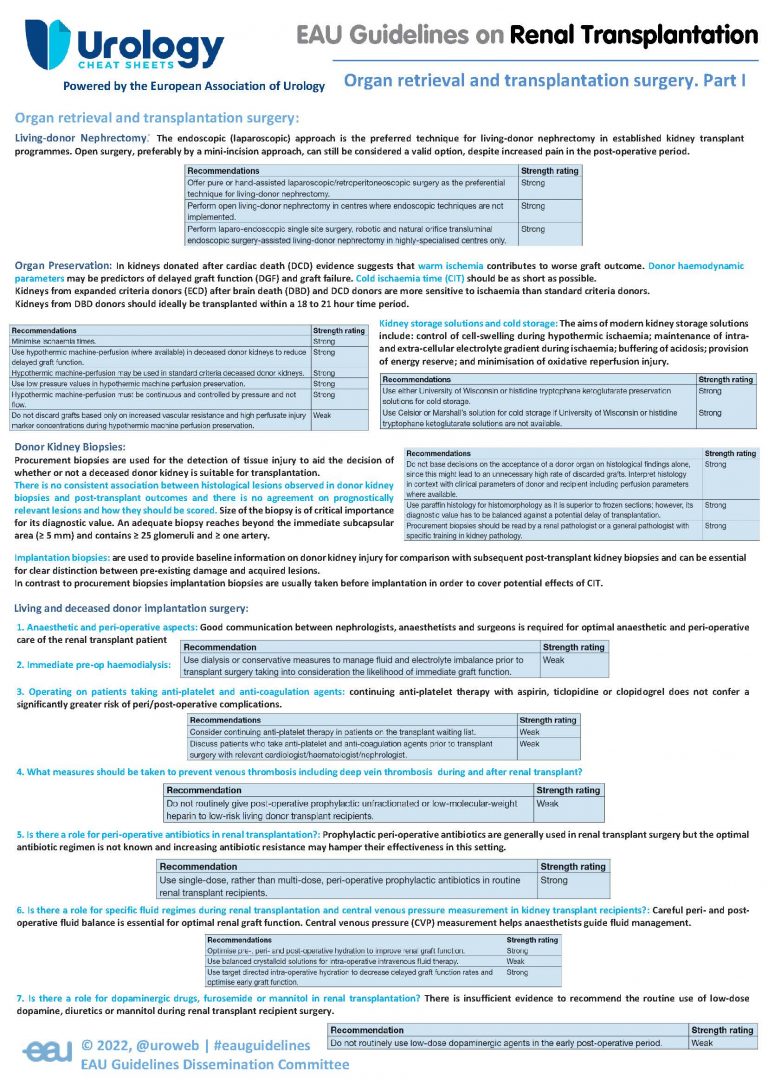 EAU Guidelines on Renal Transplantation - Urology Cheatsheets