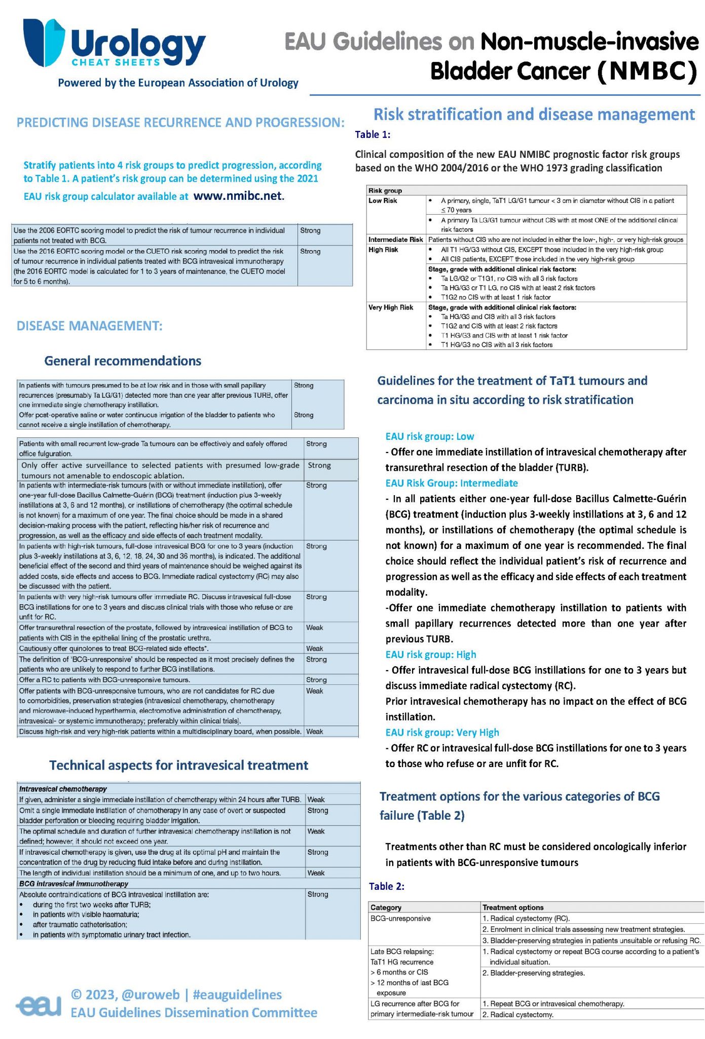 EAU Guidelines on Non-muscle-invasive Bladder Cancer - Urology Cheatsheets