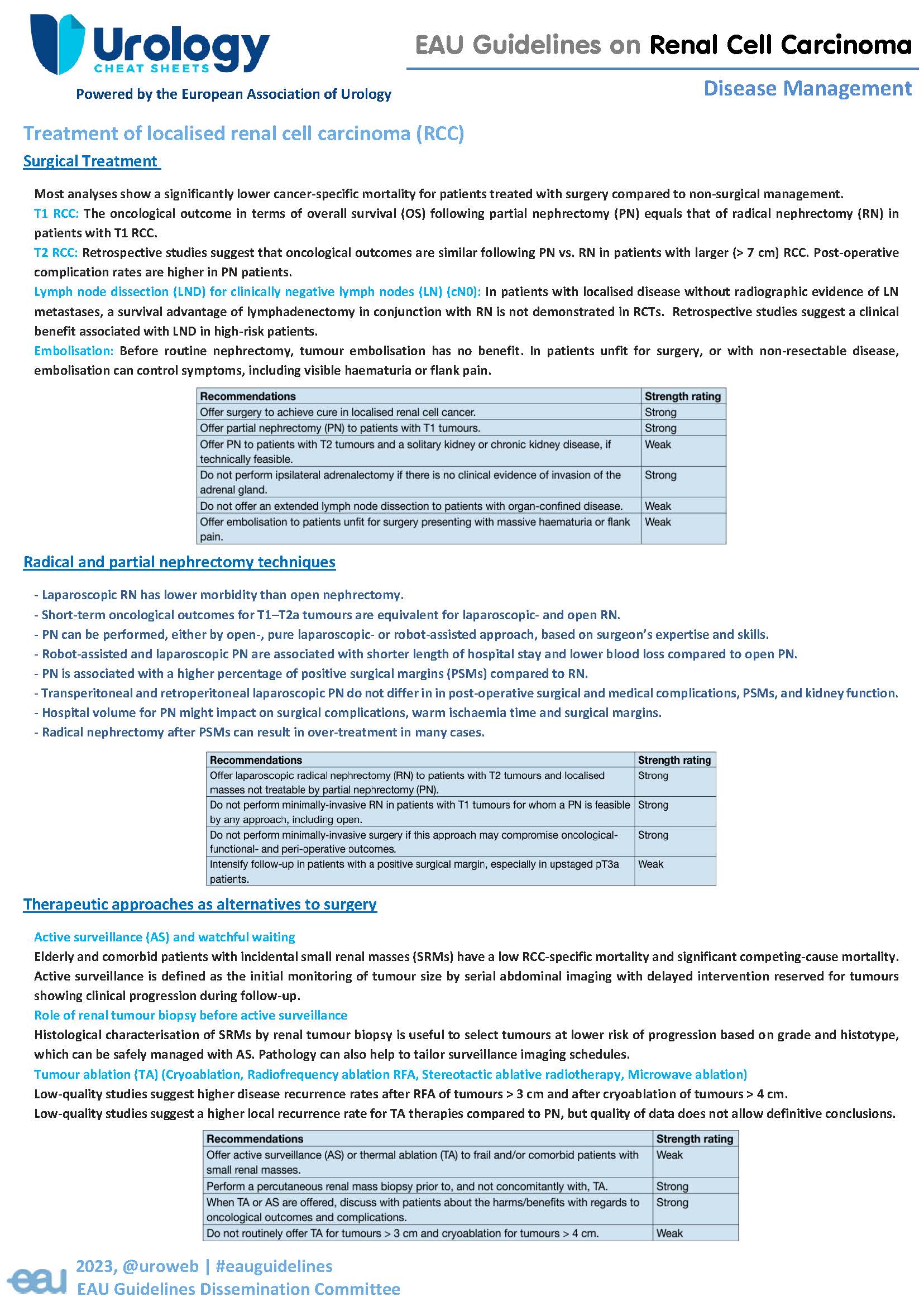 EAU Guidelines on Renal Cell Carcinoma III - Urology Cheatsheets